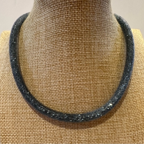 Swarovski | Jewelry | Swarovski Stardust Crystal Mesh Necklace Clear Mesh W 0s Blue Crystals ...